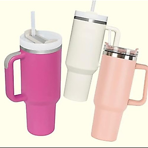 40 OZ INSULATED QUENCHER TUMBLER WITH HANDLE AND STRAW, DOUBLE WALL STAINLESS STEEL WITH 3-IN-1 LID, 100% LEAK-PROOF THERMOS, WATER BOTTLE, TRAVEL COFFEE MUG FOR CAR CUP HOLDER (OCEAN MINT)