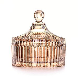CHOOLD Luxury Colorful Tent Shaped Crystal Candy Jar with Lid,Clear Glass Apothecary Jar Wedding Candy Buffet Jar Food Jar (10oz/24oz) (Amber-L)