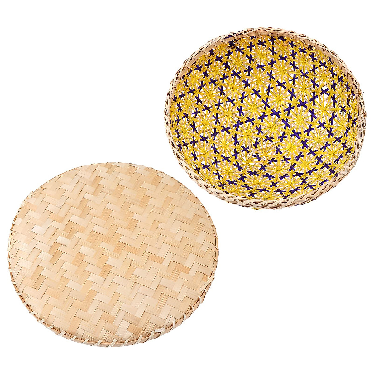 generic Hand- Woven Round Rattan Serving Tray with Food Dome Lid Cover for Picnic Party Bread Cake Pizza Dry Fruit Dessert Yellow Q1519432BAA 28x28cm