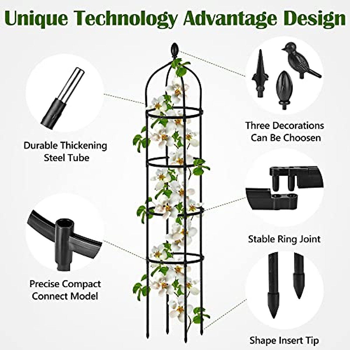 Garden Obelisk Trellis for Climbing Plants Outdoor 6 Ft Rose Bush Round Trellis for Pots Rustproof Metal Plant Flower Trellises for Clematis Vine Jasmine Support Outdoor Indoor