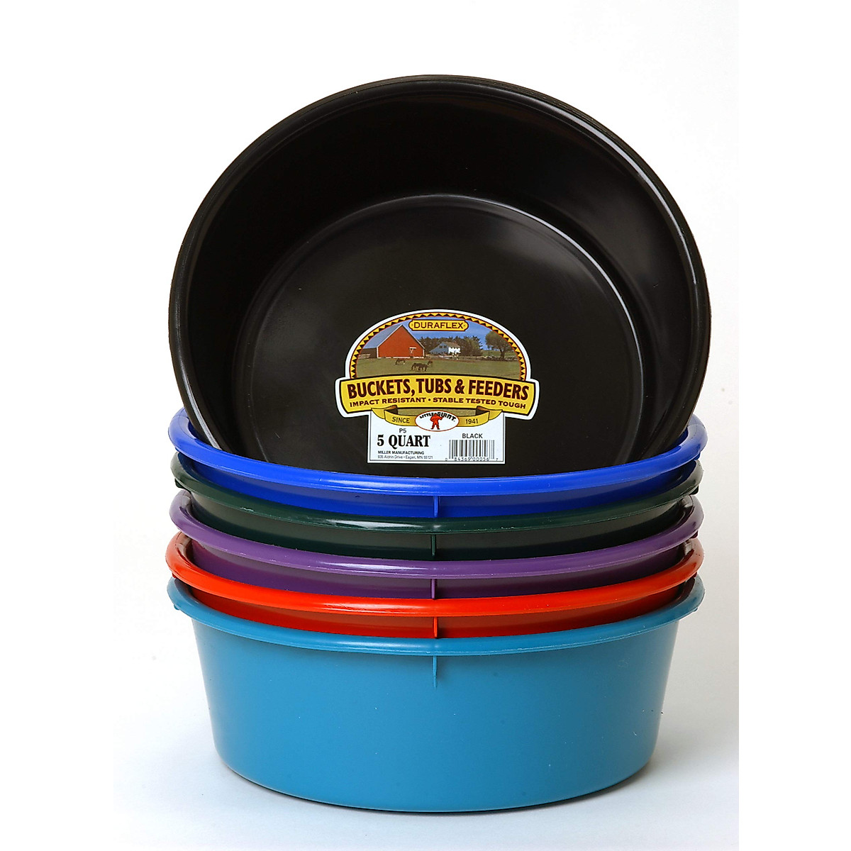 Little Giant® Plastic Utility Pan | Feed Pan | Durable & Versatile Livestock Feeding Bucket | Made in USA | 5 Quart | Black