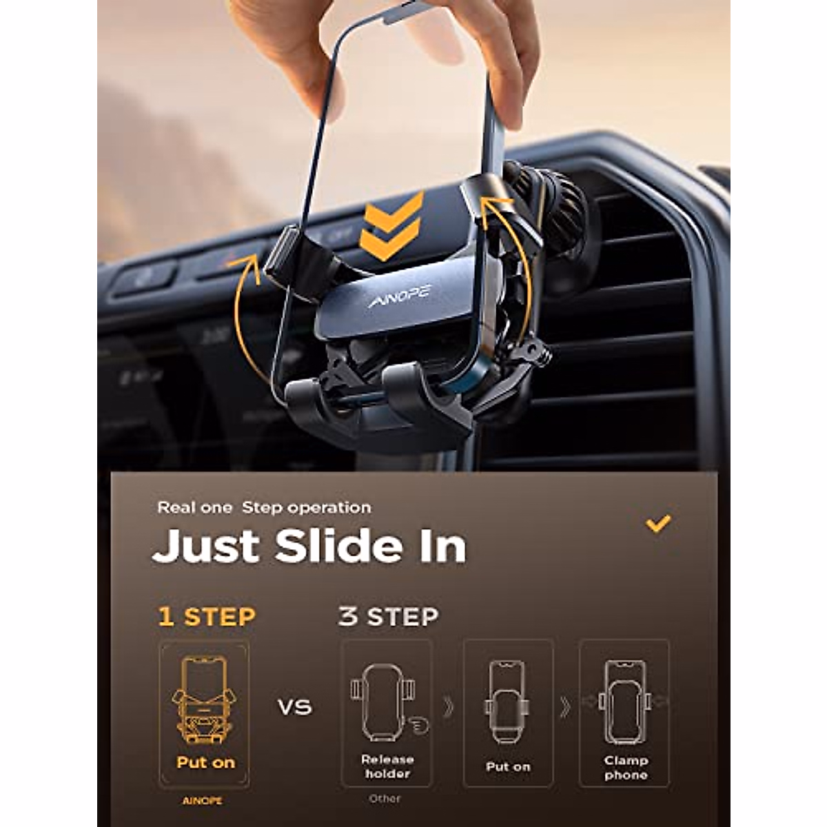 AINOPE Car Phone Holder Mount 2023 Gravity Vent Phone Mount For Car With Extention&Short Air Vent Clip Never Blocking Cell Phone Holder Mount For Car Vent Compatible With iPhone 14 Pro Max 13 and More