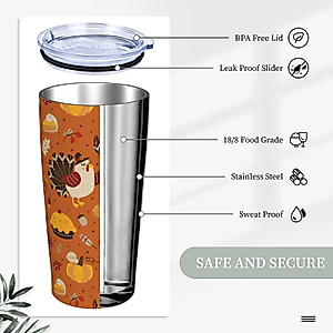 Thanksgiving Turkey 20oz Insulated Stainless Steel Tumbler With Lids And Straws Stainless Steel Double Wall Vacuum Insulated Travel Coffee Mug Leak-Proof Lid & Flip Lid For Hot And Cold Drinks