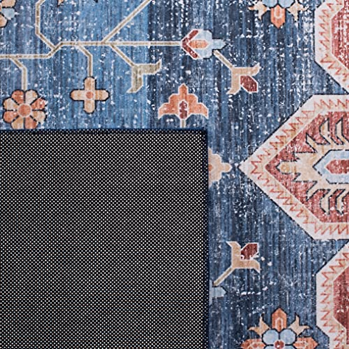 SAFAVIEH Tucson Collection Machine Washable Slip Resistant 6' x 9' Blue/Rust TSN110M Vintage Persian Medallion Living Room Dining Bedroom Area Rug
