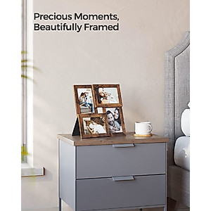 SONGMICS 4x6 Collage Picture Frames, Family Photo Collage Frame Set of 4 for Wall Decor, Glass Front, Wall Hanging or Tabletop, Rustic Brown