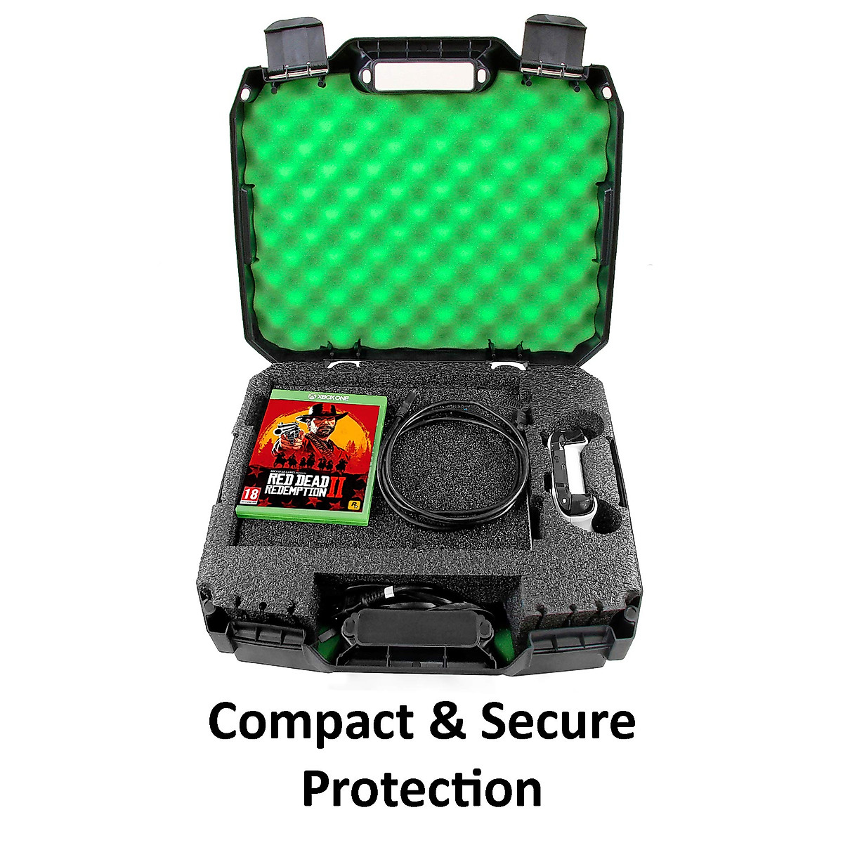 CASEMATIX Travel Case Compatible with Xbox One S - Hard Shell Carrying Case with Protective Foam Compartments for Console, Controller, Power Adapter, Games and More - Case Only
