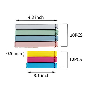 Yarall 32 PCS Plastic Chip Clips for Food Packages, Curved Design Sealing Bag Clips for Food, Kitchen and Home, Large Size(4.3in x20, 3.1in x10)