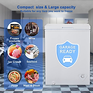 SMETA Deep Freezer Chest Freezer 7.0 Cubic Feet Freezers Chest 8 cu. ft Meat Freezer for Office, Home, Kitchen, Garage Ready Outdoor with Removable Basket Thermostat Control for Apartment Dorm, White