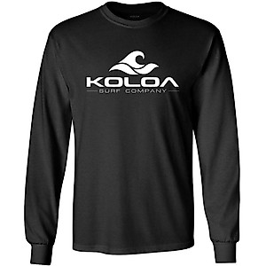Joe's USA Koloa Surf. Wave Logo Long Sleeve Heavy Cotton Crew Neck T-Shirt M-Black/White Logo