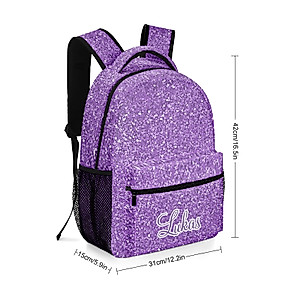 SunFancy, Purple Glitter Personalized School Backpack for Kid-Boy /Girl Primary Daypack Travel Bookbag, K10255, 12.2In(L)x5.9In(W)x16.5In(H)
