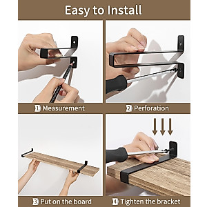 Sapowerntus Wood Floating Shelves Bathroom Wall Mounted, 24 Inch Light Rustic Farmhouse Narrow Shelf Storage, Bedroom Living Room Kitchen Office Display Decor with U Metal Brackets Set of 3