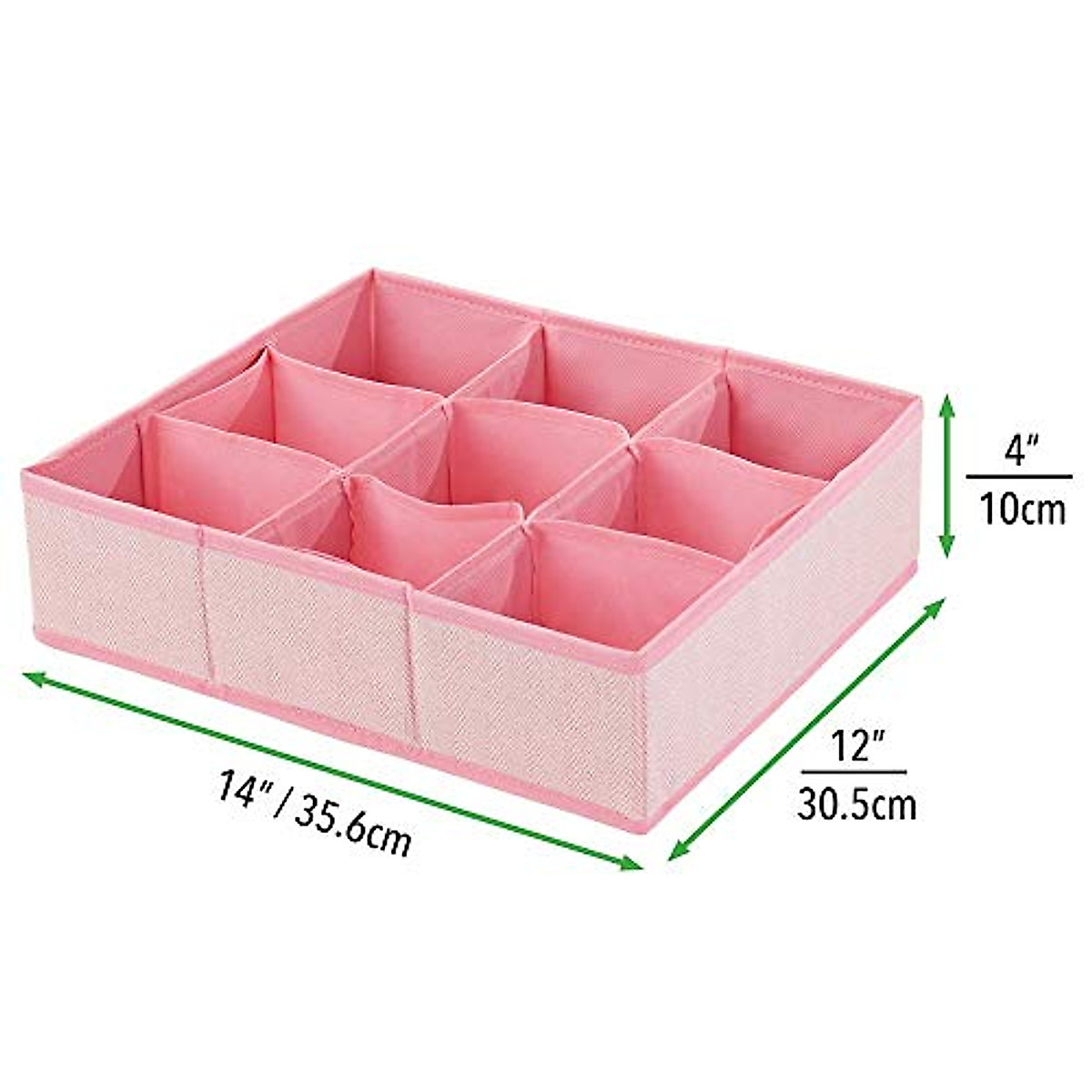 mDesign Fabric 9 Section Dresser Drawer and Closet Storage Organizer for Child/Kids Room, Nursery, Playroom - Large Divided Bin Holds Clothes, Diapers, Cream, Toy, Blankets - Pink Herringbone