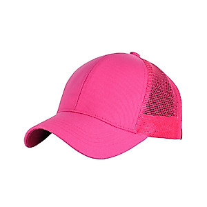 C.C Ponycap Messy High Bun Ponytail Adjustable Mesh Trucker Baseball Cap Hat, Hot Pink