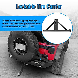 HECASA Rear Bumper Compatible with 2007-2018 Jeep Wrangler JK w/Lockable Tire Carrier w/2" Receiver w/18W High Powered LED Floodlights Steel Textured Black 2 Packages