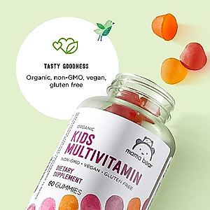 Amazon Brand - Mama Bear Organic Kids Multivitamin, 60 Gummies, 1 Month Supply (Packaging May Vary), Berry, Cherry & Orange