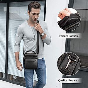 BAIGIO Men's Genuine Leather Crossbody Bag for Men Shoulder Bag Small Messenger Bag Leather Handbag Father's Gift