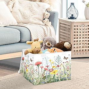 KEEPREAL Wildflowers Butterfly Storage Basket Bin with lid, Large Cube Storage Box Collapsible Storage Organizer for Home Office Closet - 16.5 L x 12.6 W x 11.8 H（51）
