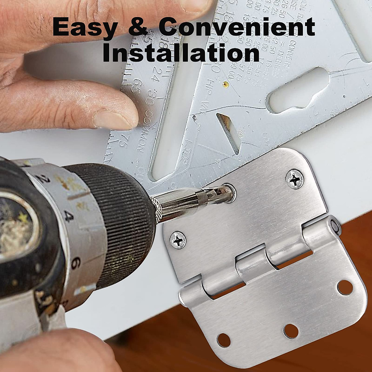 Door Hinges, Brushed Nickel 3.5 x 3.5 Inch Interior 3 1/2 Inch Silver Door Hinges Rounded 5/8" Radius Corners Iron Bifold Residential Hinges for Doors Hardware (3 Pack)