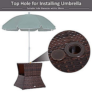 Outsunny Rattan Wicker Side Table with Umbrella Hole, 2 Tier Storage Shelf for All Weather for Outdoor, Patio, Garden, Backyard, Mixed Grey