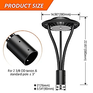 Yihuven 150W Led Post Top Light, 21000Lm(950W Equi), 5000K Daylight, IP67 Waterproof Outdoor LED Circular Area Pole Lighting Fixture for Street Garden Yard Pathway Driveway Front/Back Door