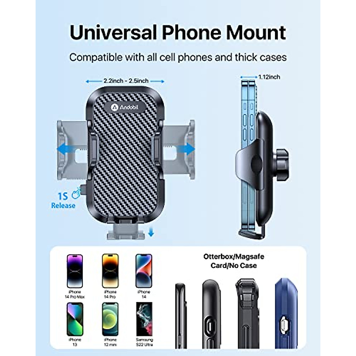 andobil Car Phone Holder Mount [2023 Upgraded] Smartphone Air Vent Holder Easy Clamp Hands-Free Compatible with iPhone 11 12 13 14 Pro Max 6 7 8 X XR XS SE Samsung Galaxy S23 Ultra S22 S21 Note 20