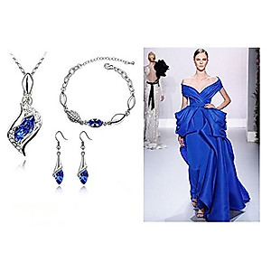 Graces Dawn® Beautiful Cubic Zirconia with Platinum Plated Chain Necklace Angel Elf Pendant Mosaic crystal Necklace bracelet and earrings set Necklace 18" (Royal blue)