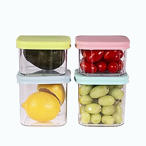 PrepCube Food Storge Continer with Silicon Lid Airtight -4PC Set, BPA-Free, Stackable Freezer Storge, Leftovers Storge, Prep Meal Storge, Kitchen and Pantry Organization Leakproof