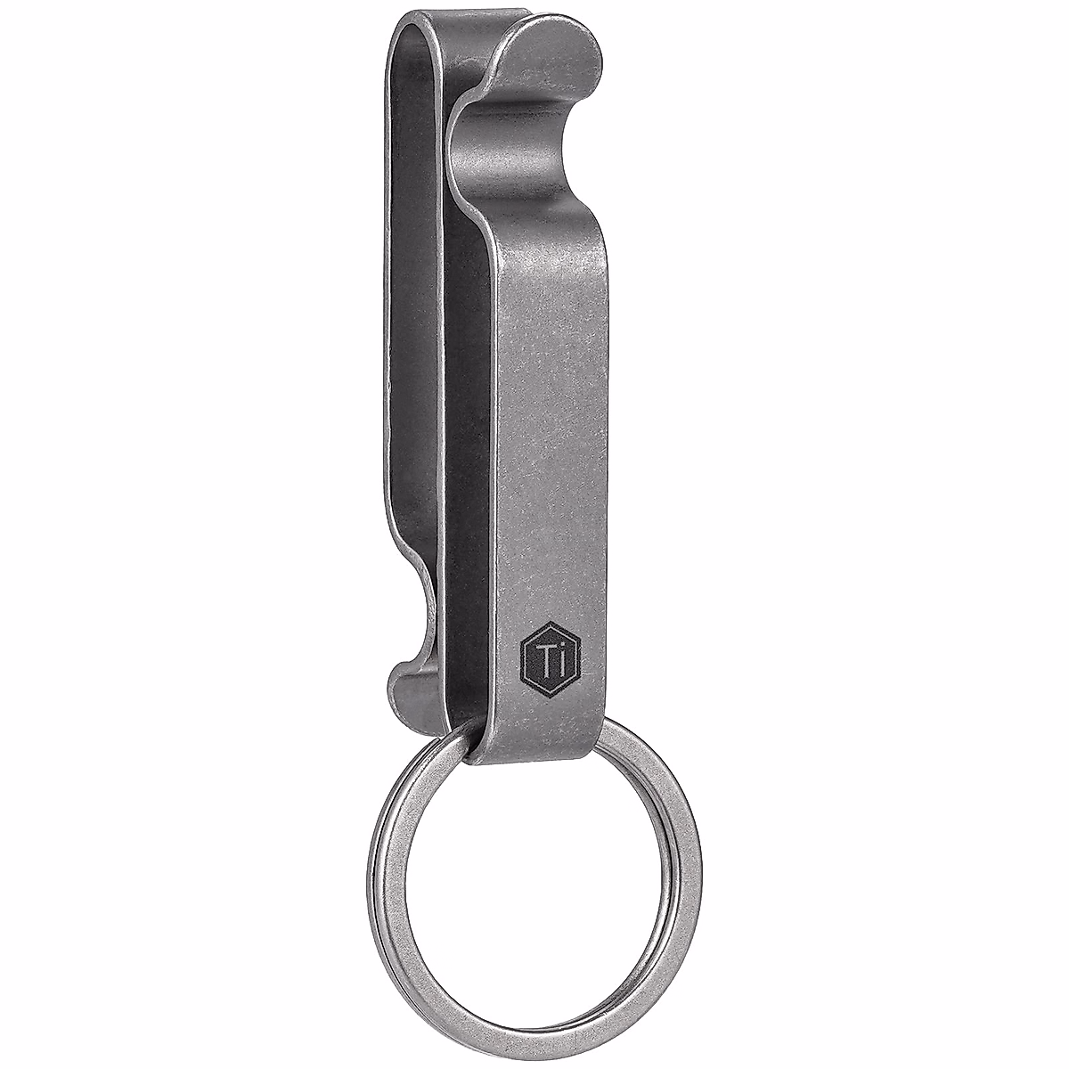 KeyUnity KM00 Titanium Belt Loop Keychain Clip Double Side Quick Release Key Holder with Detachable Key Ring (Stonewashed)