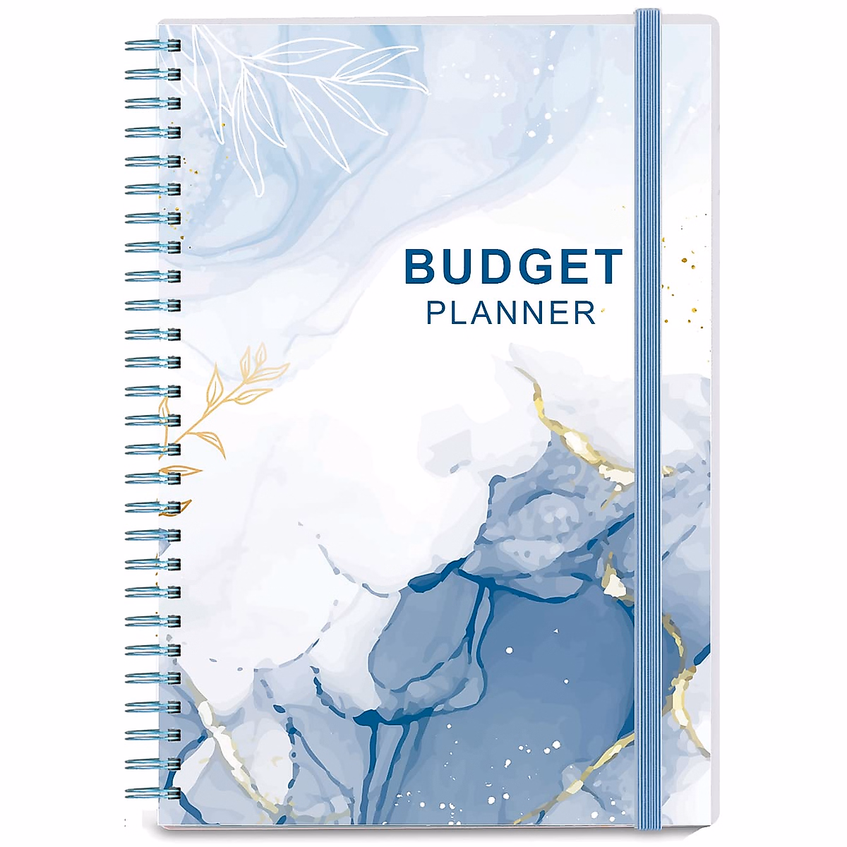 Budget Planner & Monthly Bill Organizer with Pockets. Expense Tracker Notebook, Budgeting Journal and Financial Planner Budget Book to Control Your Money, PP Cover, A5 – Blue Watercolor