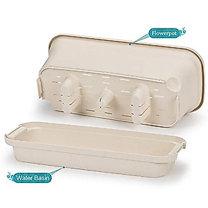 Amazing Creation Self Watering Planters Rectangular Planter Box, Windowsill Garden Bed, Planters for Outdoor Plants, Planters for Indoor Plants, Flowers, Herbs, Succulents, Beige, (2 Pack)