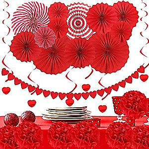 70pcs Valentines Day Red Hanging Paper Fans Decorations - Wedding Bachelorette Party Barbecue Birthday Party Holidays Picnic Circus Carnival New Years Valentines Day Party Photo Booth Backdrops Decorations