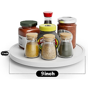 Lazy Susan Organizer Homerays 9 Inch Non-Skid Bamboo Lazy Susan for Kitchen Rotating Spice Rack for Kitchen Cabinet, Wood Turntable for Kitchen Countertop Organizer White