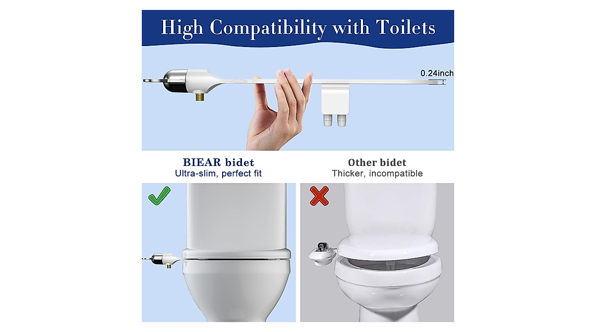 Ultra Slim Bidet Toilet Seat Attachment - Easy Install, Dual Nozzle