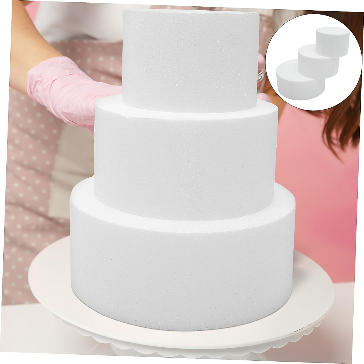 Hoement 3pcs Wedding Cake Stands Wedding Ceremony Decorations DIY Crafts Round Cake Stand Wedding Decor Rotating Cake Stand Rotary Tool Cake Dummies 15c White Foam Window Wedding Supplies