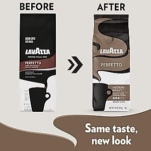Lavazza Perfetto Ground Coffee Blend, Dark Roast, Value Pack, Non-GMO, 100% Arabica, Full-bodied, 12 Ounce (Pack of 6) - Packaging May Vary