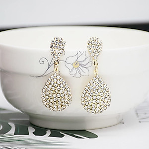 MagiDeal Wedding Earrings Gold Plating Teardrop Dangle Earrings