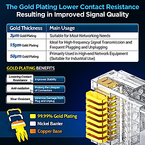 AMPCOM RJ45 Connectors, Standard Modular Plugs, UTP Gold-Plated 2 Pieces Suit CAT6 RJ45 8P8C Crimp End for Ethernet Cable, Support POE/POE+ / POE++, 100/Pack