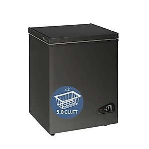 5.0 Cu Ft Chest Freezer - Energy Saving Quiet Top Open Door Mini Freezer Adjustable 6 Thermostat - Compact Small Deep Freezer w/Removable Basket and Defrost Water Drain for Home/Apartment/Garage