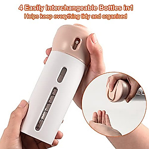 CHIVENIDO 4 in 1 Travel Dispenser, Travel Shampoo and Conditioner Dispenser, Refillable Travel Bottles for Toiletries, Muti Pump Bottle Toiletry Bottles for Traveling (Pink)