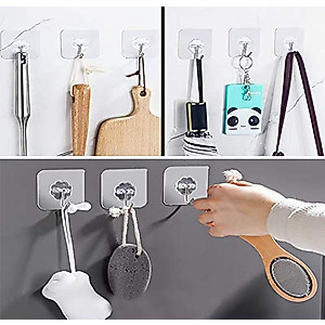 Adhesive Hooks - Transparent Reusable Utility Hooks Heavy Duty Wall Hooks 13lb(Max) Seamless Hooks Waterproof and Oil Proof for Kitchen Bathroom and Kitchen (50)