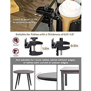 yamagahome Desk Cup Holder, 2 in 1 Large Table Cup Holder with Headphone Hanger, Anti-Spill Cup Holder for Water Bottles 18-40 oz, for Wheelchairs, Workstations, Gaming Desk Accessories black