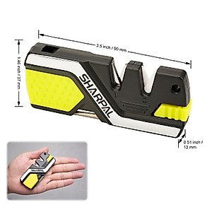 SHARPAL 101N-G Kitchen Pocket Knife Sharpener Survival Camping Tool with 2 Fire Starters Ferro Rod, Whistle & Diamond Sharpening Rod for Straight and Serrated Blade