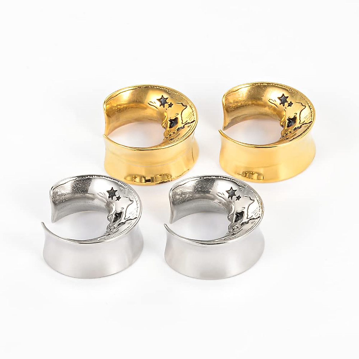 PUNKYOUTH 2PCS Moon Ear Gauges Ear Plugs and Tunnels Gauge for Ears Expander Piercing Gauge 10mm-25mm(00g-1")