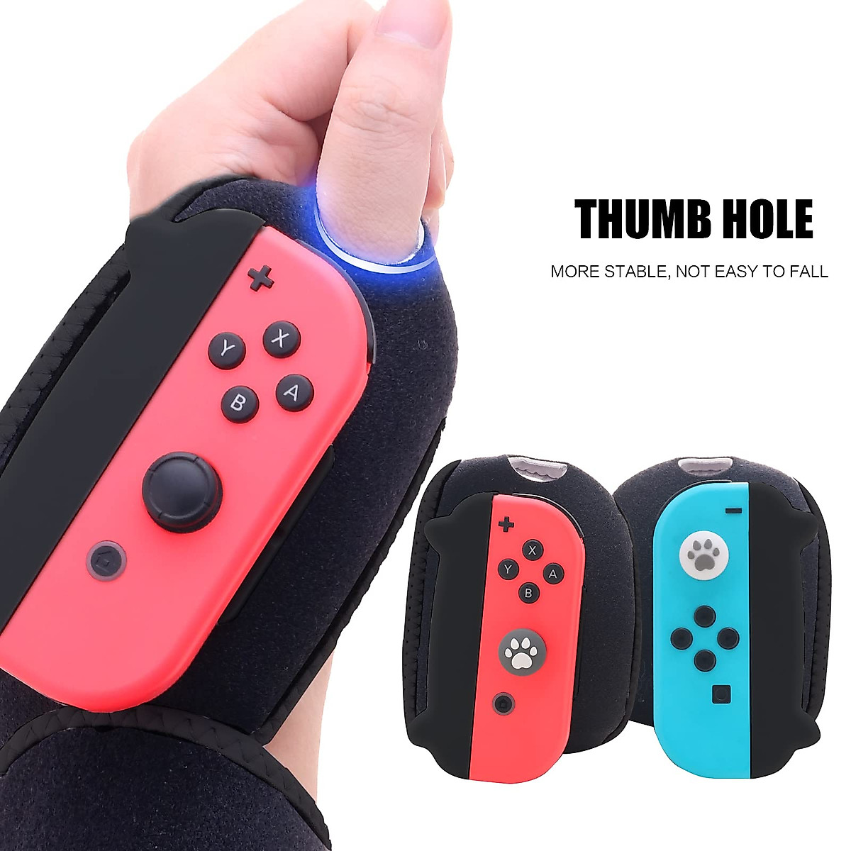 Switch Dance Wrist Strap, Switch Boxing Accessories for Switch Boxing Game with 2 Switch Thumb Grip Caps - Black