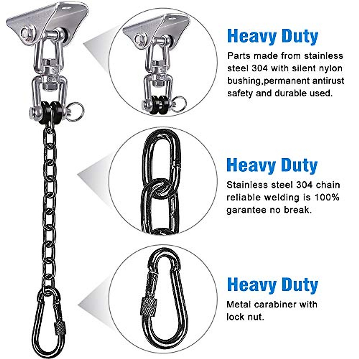 SELEWARE Hammock Hanging Kit, Swing Hanger with 39” Chain and Carabiner, 360°Rotation, Indoor & Outdoor Hammock Chair Porch Swing Set Hardware, 2 Screws for Wooden Set, Black