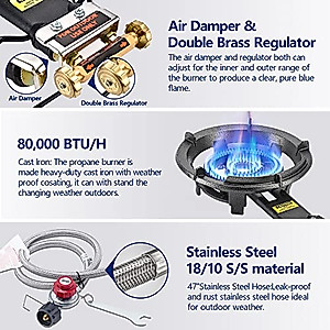 ARC Outdoor Propane Burner Stove, 13" Single Propane Burner, Cast Iron Portable Propane Burner With 0-20 PSI CSA Adjustable Regulator And Stainless Steel Hose, Perfect For Outdoor Wok Burner