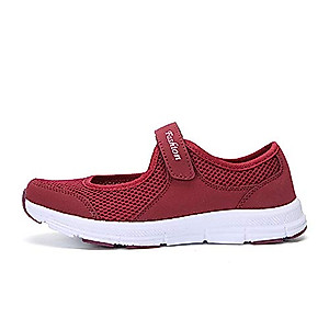 WEUIE Mary Jane Shoes for Women,Women's Comfortable Breathable Fitness Running Sports Shoes Lightweight Mesh Sneakers Wine