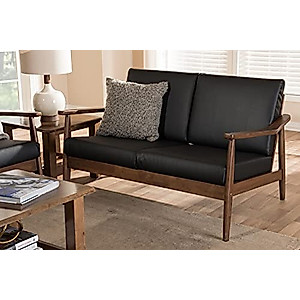 Baxton Studio Venza Faux Leather Loveseat in Black and Walnut Brown