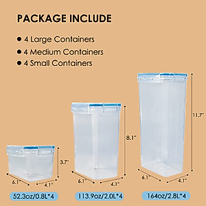Airtight Food Storage Containers, 12 pcs BPA-Free Clear Cereal Containers, Plastic Canisters with Lids for Kitchen & Pantry Organization, Ideal for Cereal, Rice, Flour & Sugar, Grains, Beans