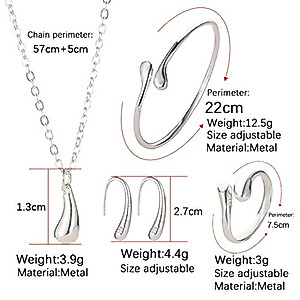 4PCS 925 Sterling Silver Jewelry Set for Women Teardrop Pendant Necklace Earrings Bracelet Ring Fit with Party Meeting Dating Wedding Daily Birthday Gift